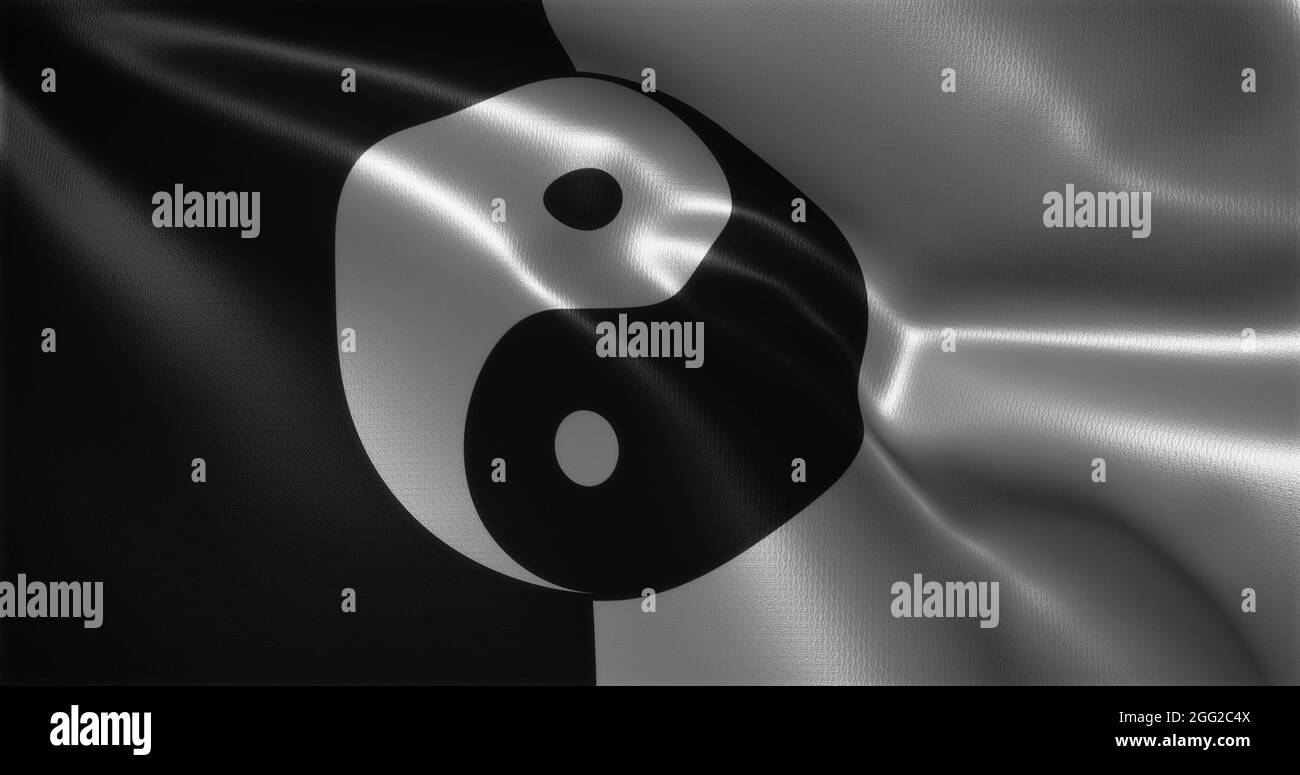 Yin Yang Flag, Chinese YinYang Flag with waving folds, close up view ...