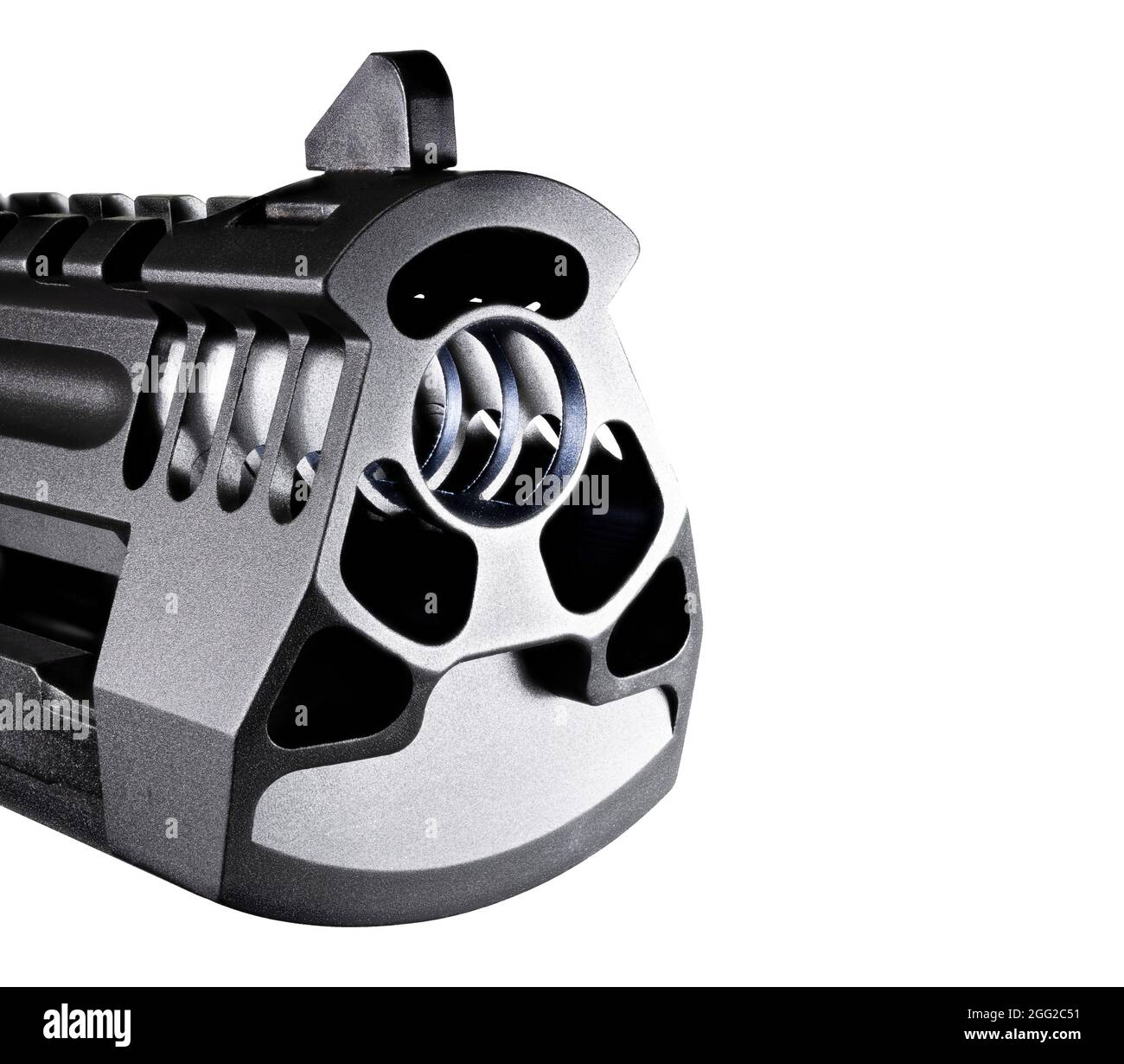 Muzzle of a semi auto pistol isolated on white Stock Photo - Alamy