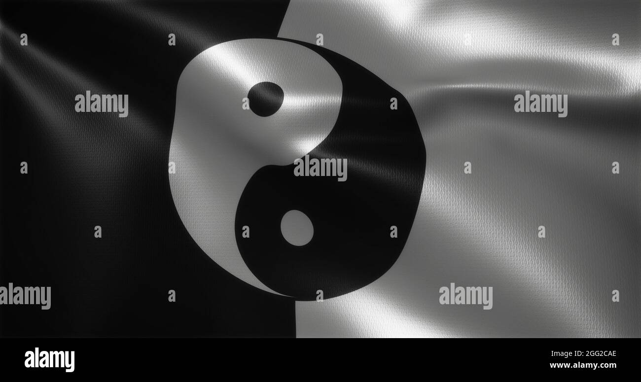 Yin Yang Flag, Chinese YinYang Flag with waving folds, close up view ...