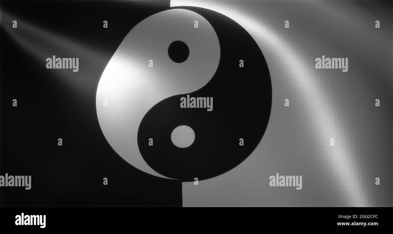 Yin Yang Flag, Chinese YinYang Flag with waving folds, close up view ...