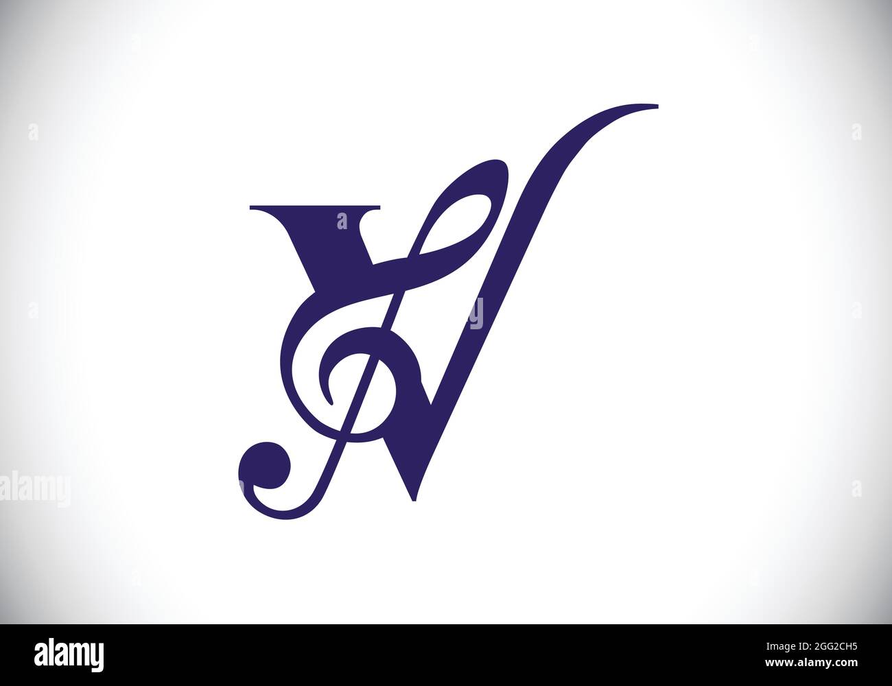 Initial V monogram alphabet with a musical note. Symphony or melody ...