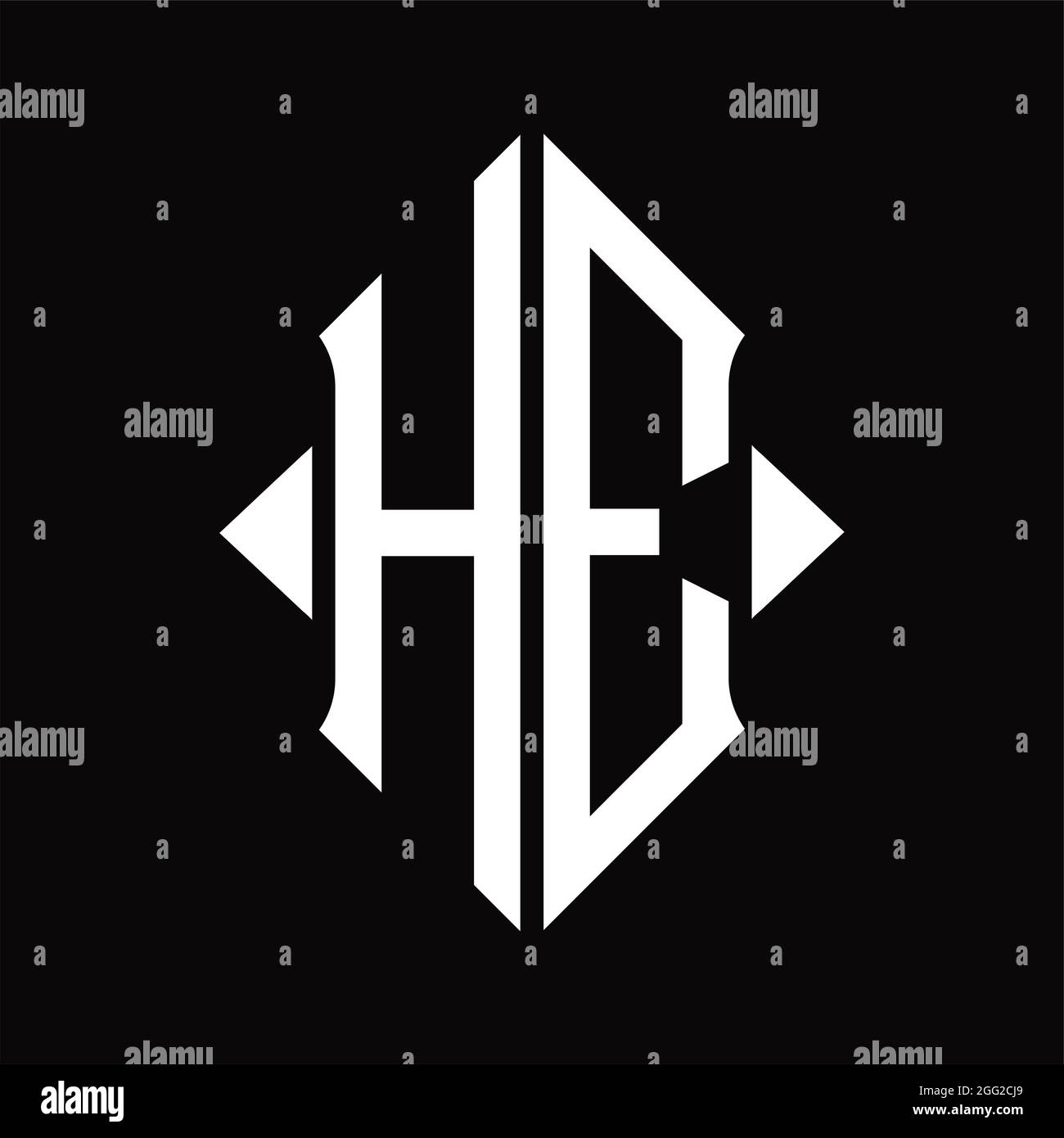 HE Logo monogram with shield shape outline design template isolated in ...