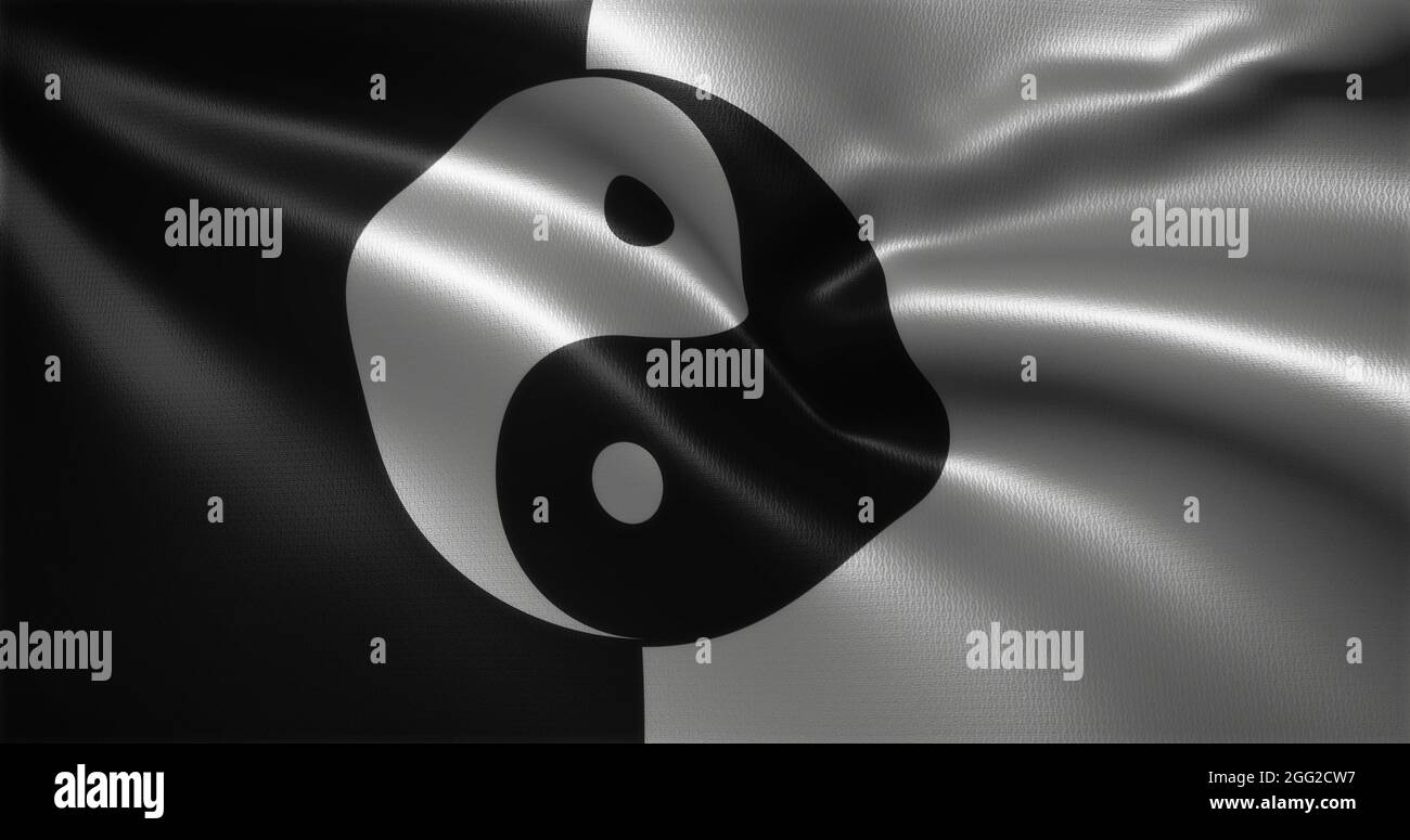 Yin Yang Flag, Chinese YinYang Flag with waving folds, close up view ...