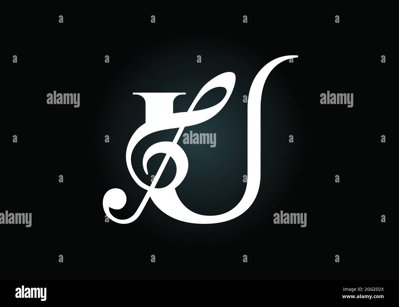 Initial U monogram alphabet with a musical note. Symphony or melody ...