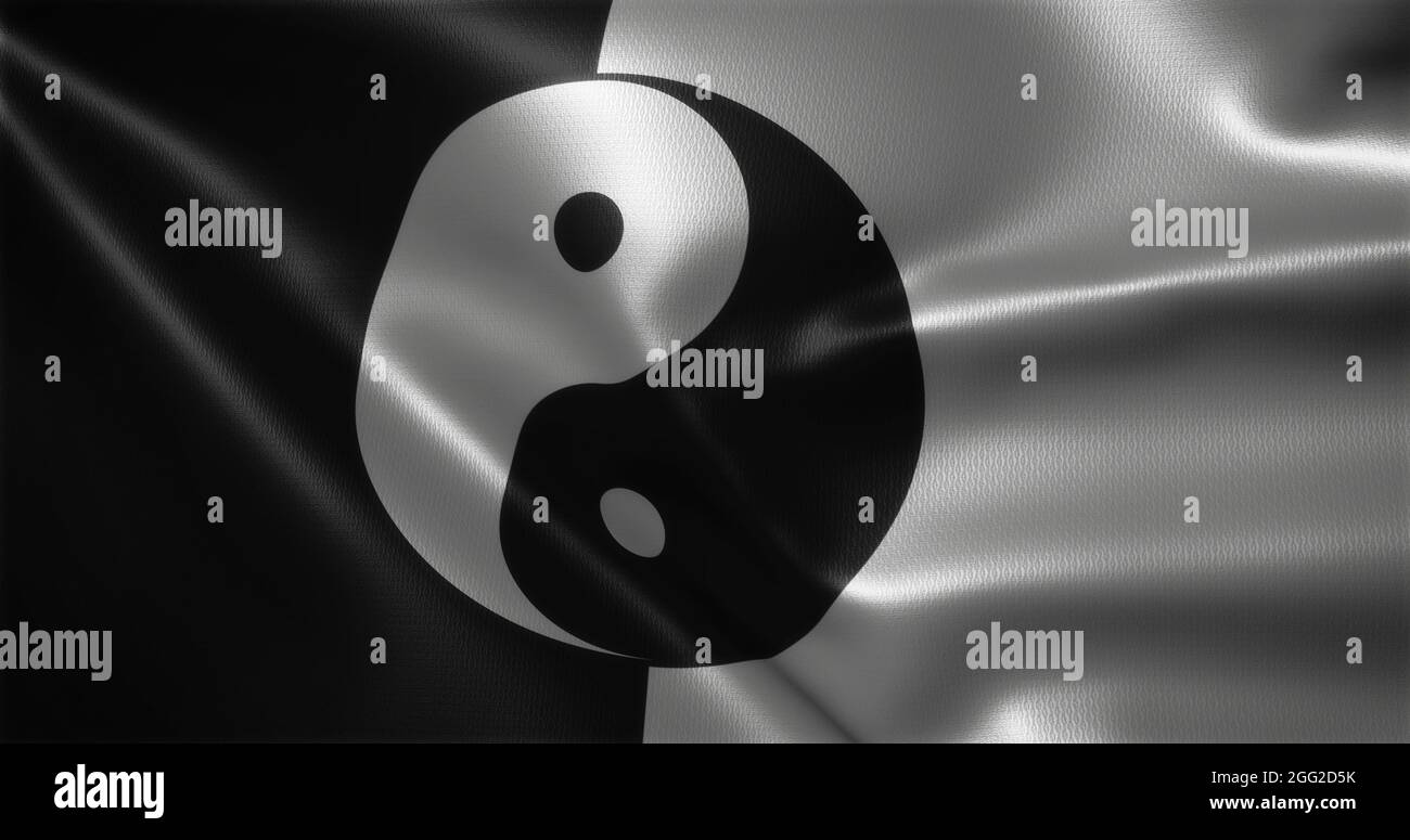 Yin Yang Flag, Chinese YinYang Flag with waving folds, close up view ...