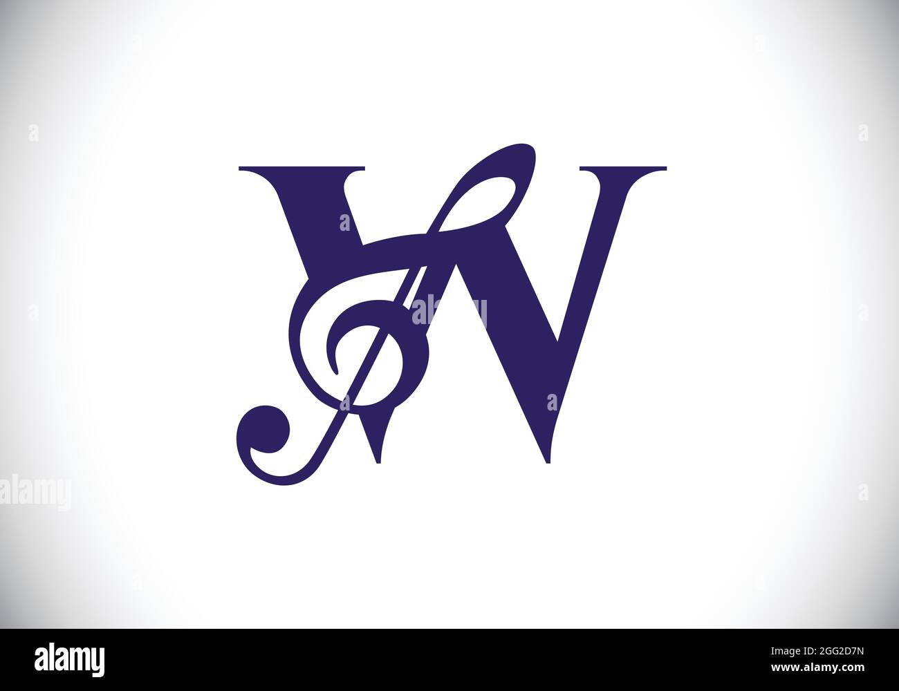 Initial W monogram alphabet with a musical note. Symphony or melody ...