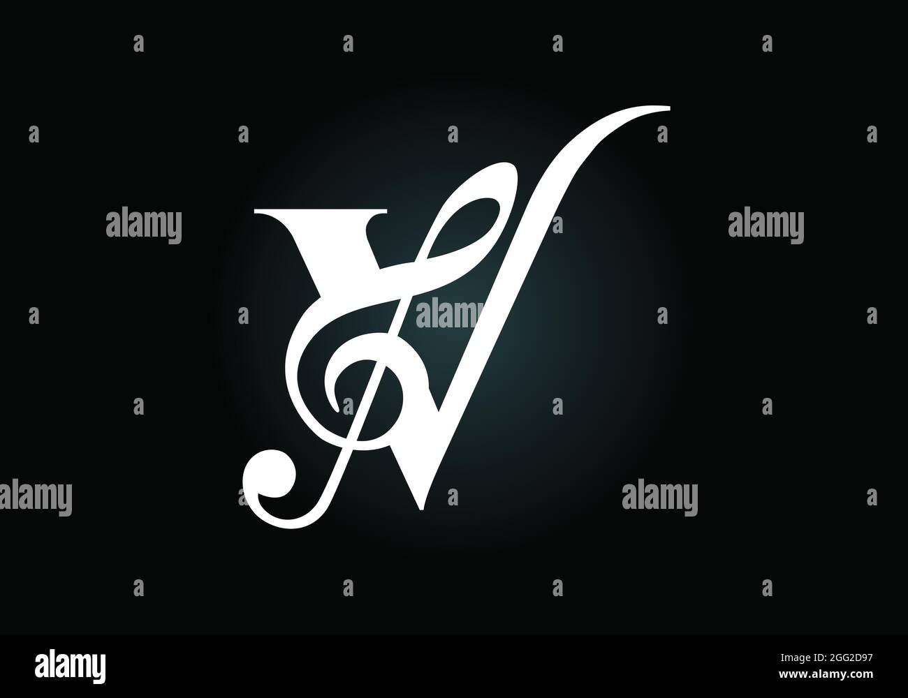 Initial V monogram alphabet with a musical note. Symphony or melody ...