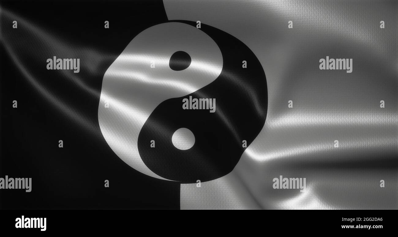 Yin Yang Flag, Chinese YinYang Flag with waving folds, close up view ...