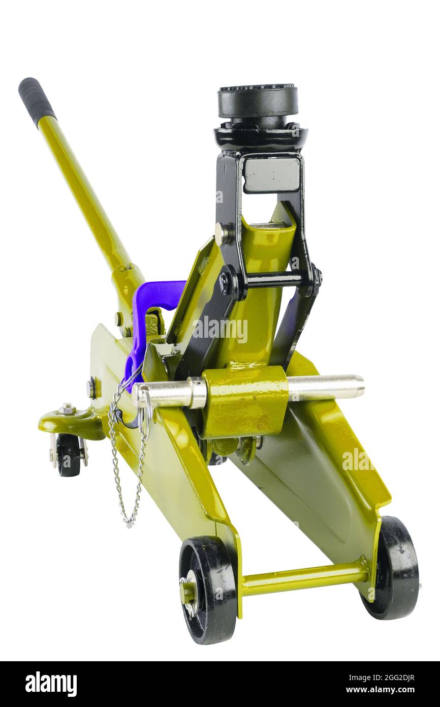 yellow hydraulic car jack isolated on white background, 2 ton capacity ...