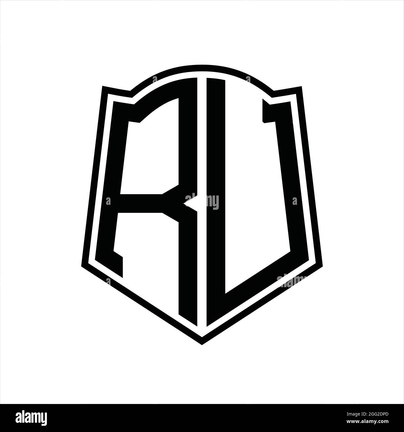 RU Logo monogram with shield shape outline design template isolated in ...