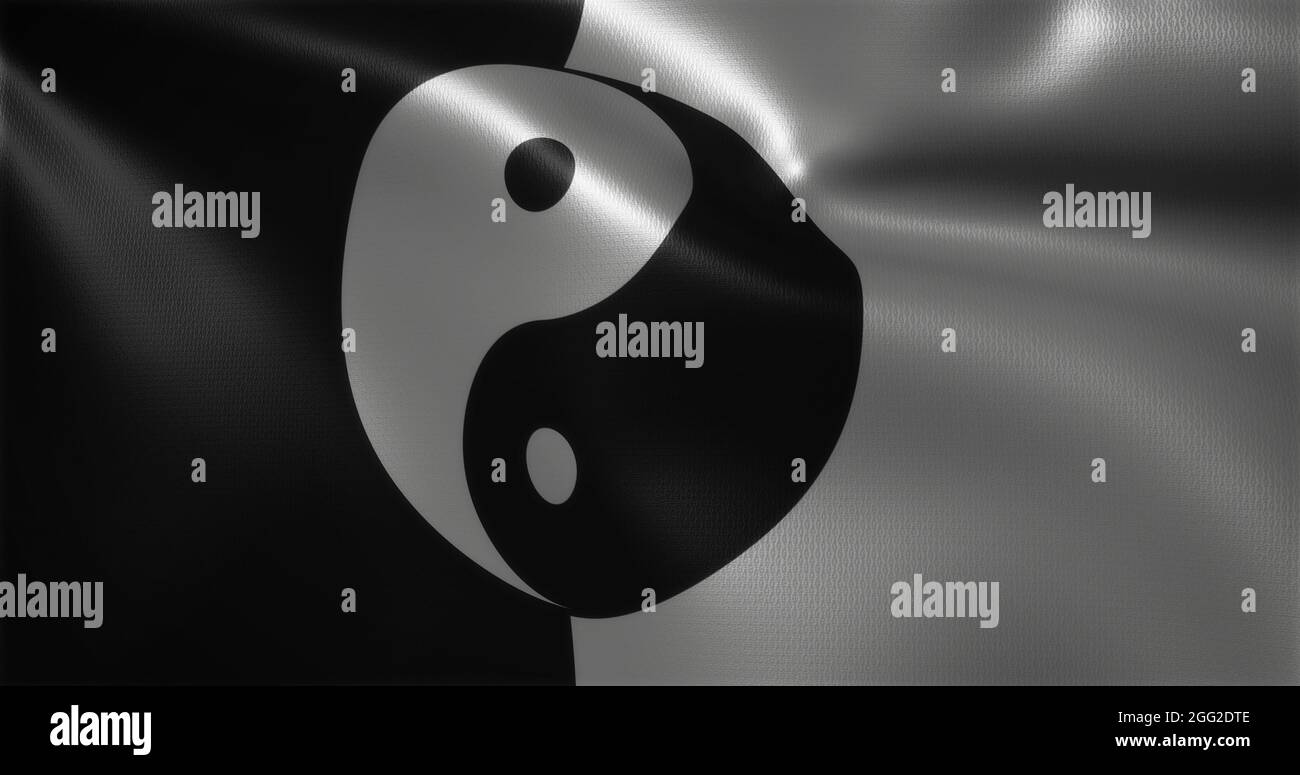 Yin Yang Flag, Chinese YinYang Flag with waving folds, close up view ...