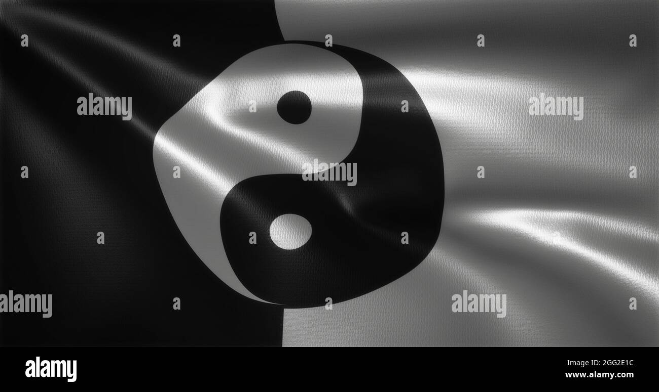 Yin Yang Flag, Chinese YinYang Flag with waving folds, close up view ...