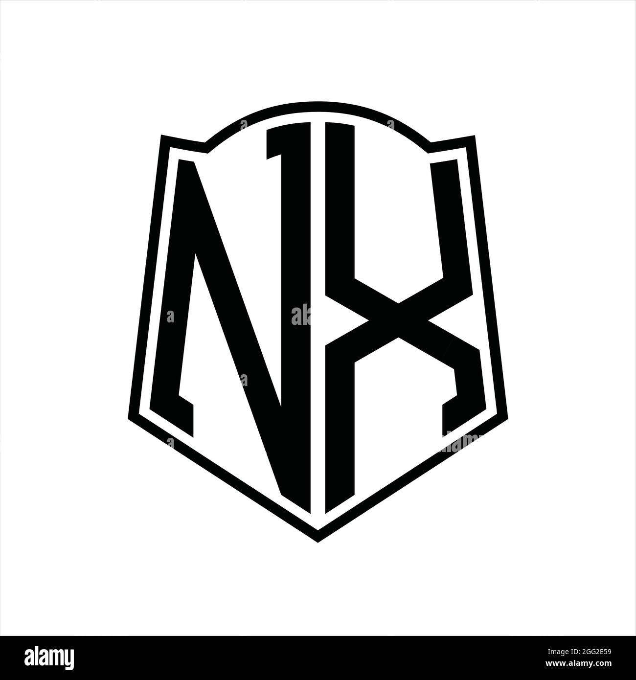 NX Logo monogram with shield shape outline design template isolated in ...