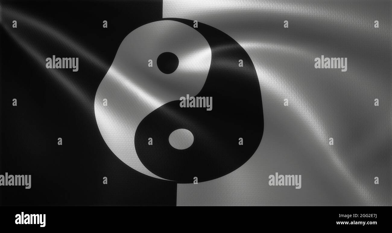 Yin Yang Flag, Chinese YinYang Flag with waving folds, close up view ...