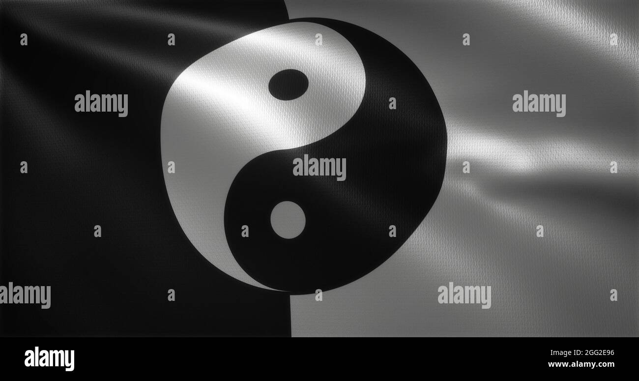 Yin Yang Flag, Chinese YinYang Flag with waving folds, close up view ...