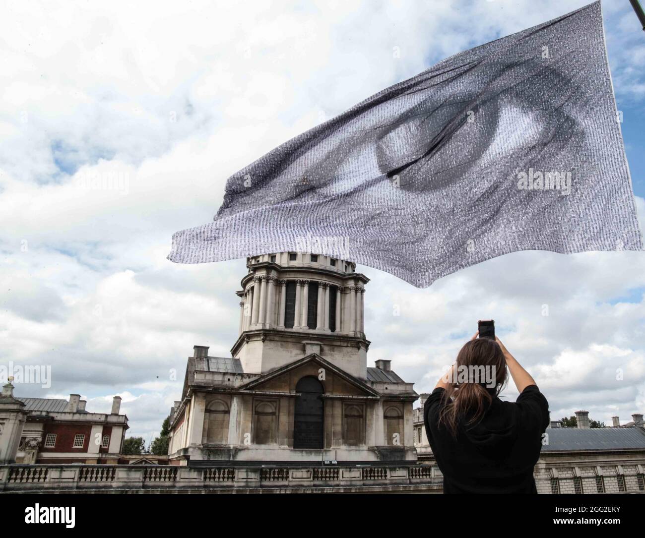 London UK 28 August 2021 Jessica Ella from London taking a photo of the ...
