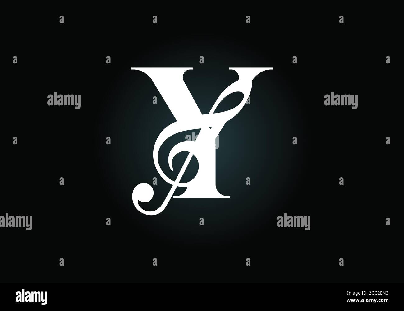 Initial Y monogram alphabet with a musical note. Symphony or melody ...