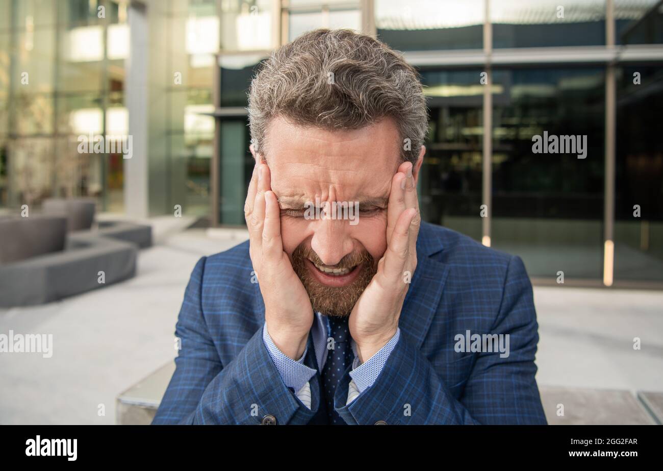manager executive express emotions. mature bearded boss portrait ...