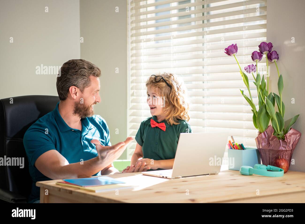 family blog. nerd boy do homework with teacher. webinar video lesson ...