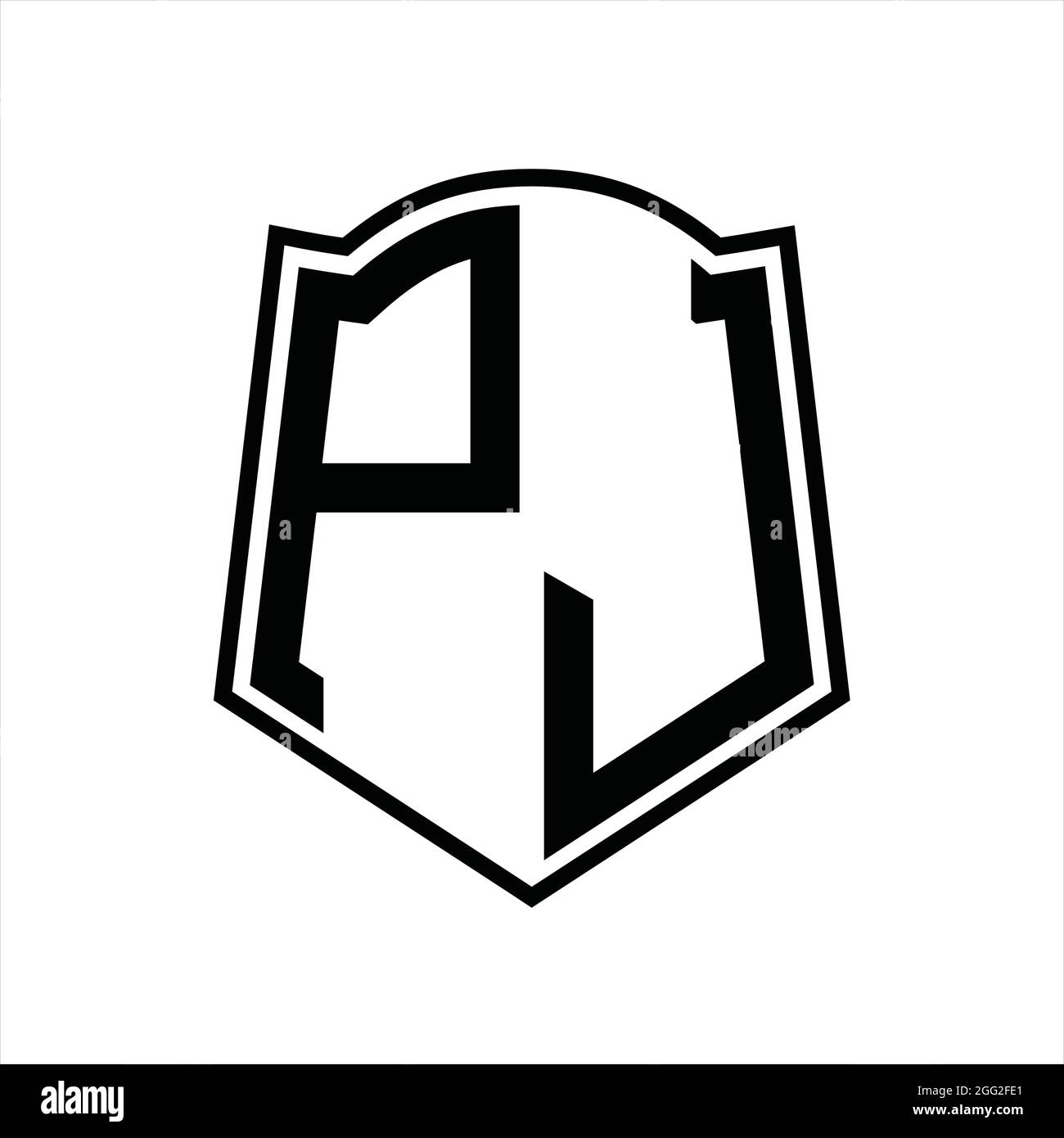 PJ Logo monogram with shield shape outline design template isolated in ...