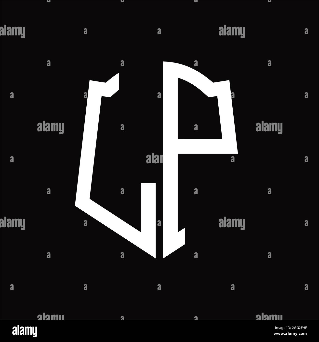 LP Logo monogram with shield shape ribbon black background design ...