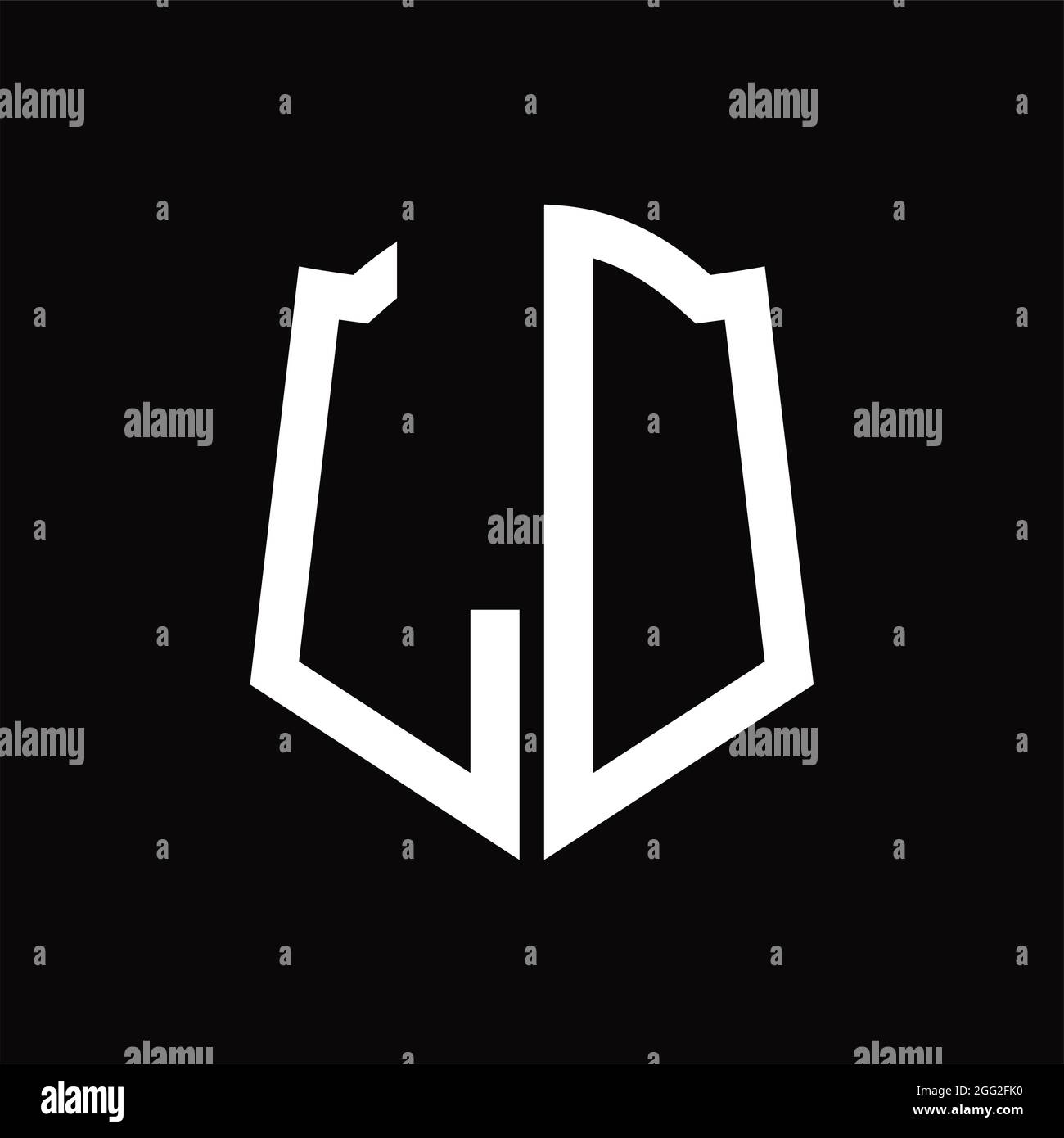 LD Logo monogram with shield shape ribbon black background design ...