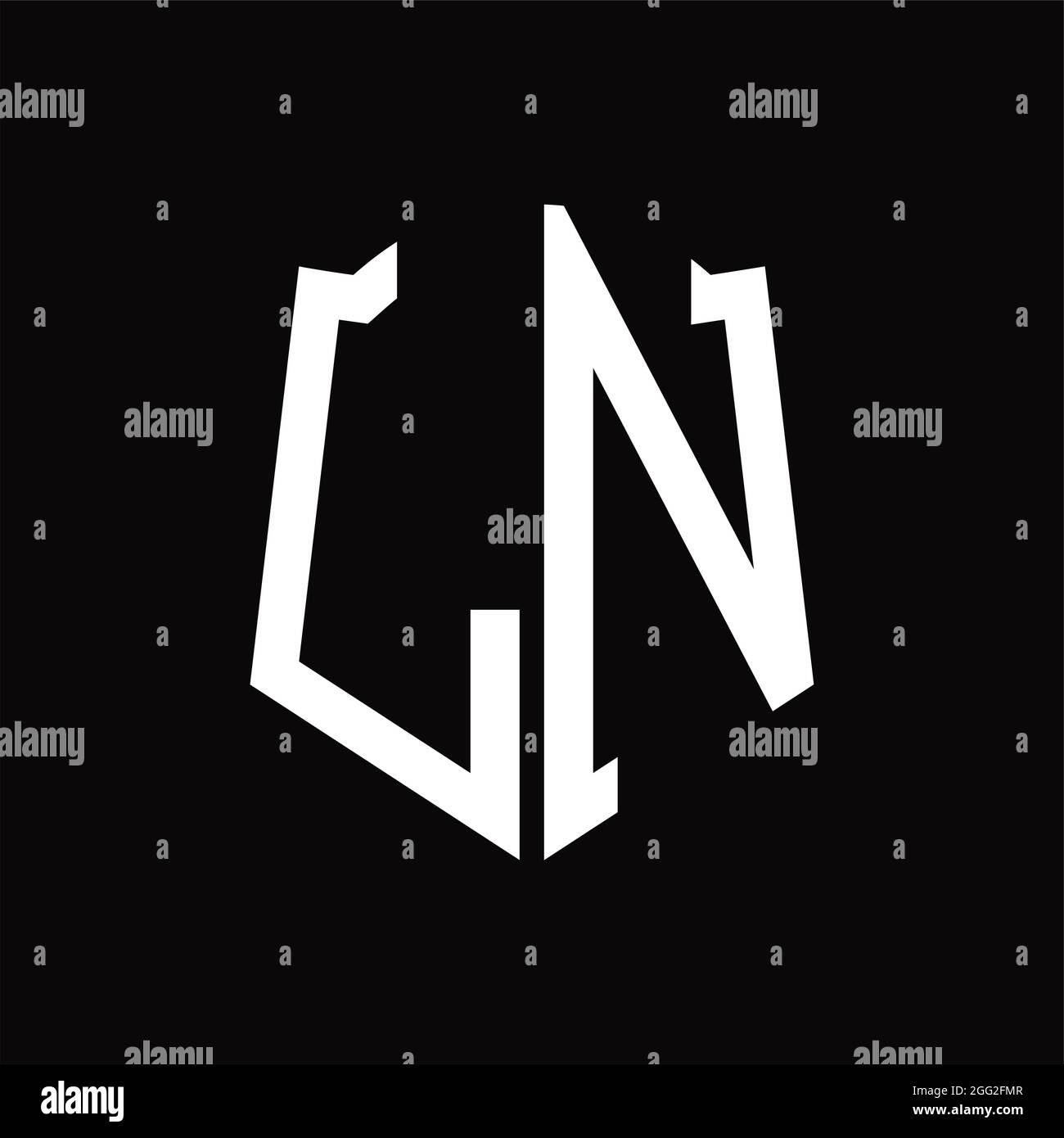 LN Logo monogram with shield shape ribbon black background design ...