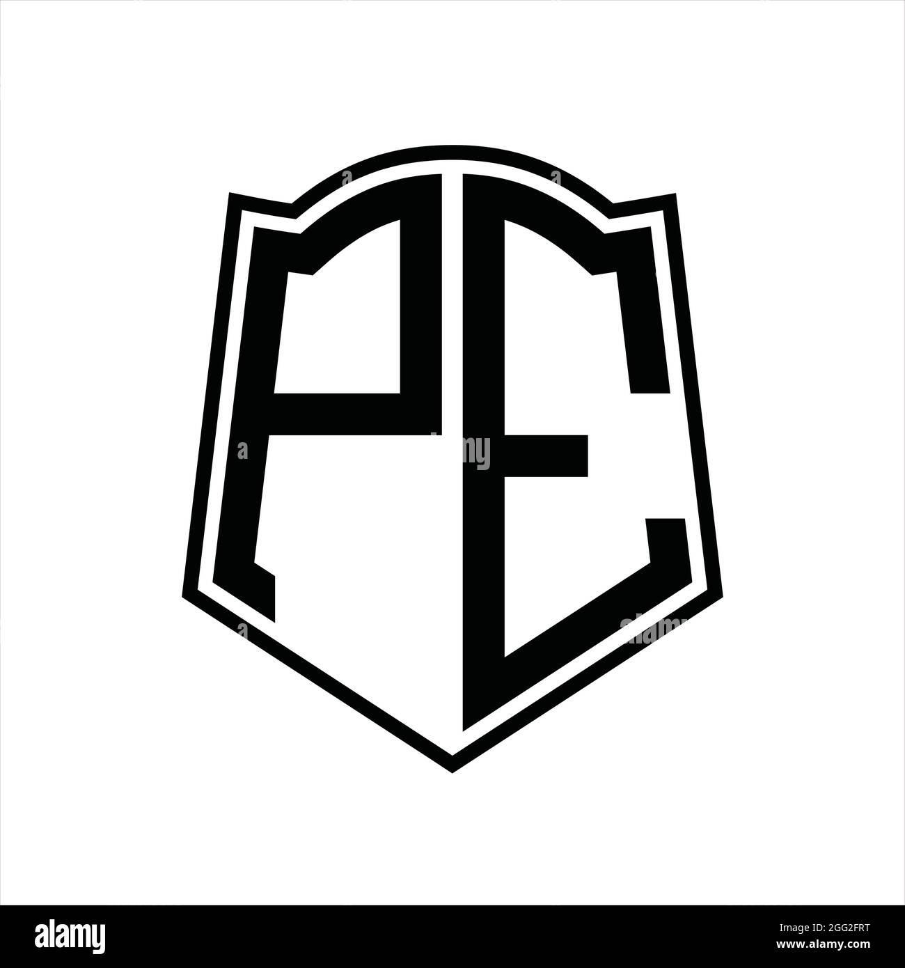 PE Logo monogram with shield shape outline design template isolated in ...