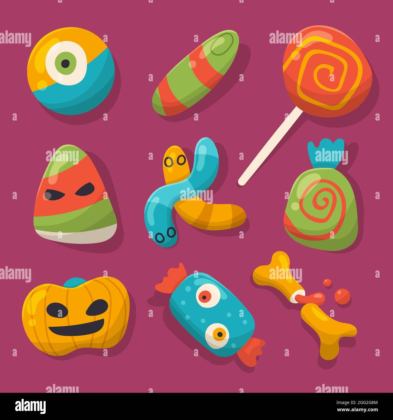 Hand drawn flat halloween candy set Vector illustration Stock Vector ...
