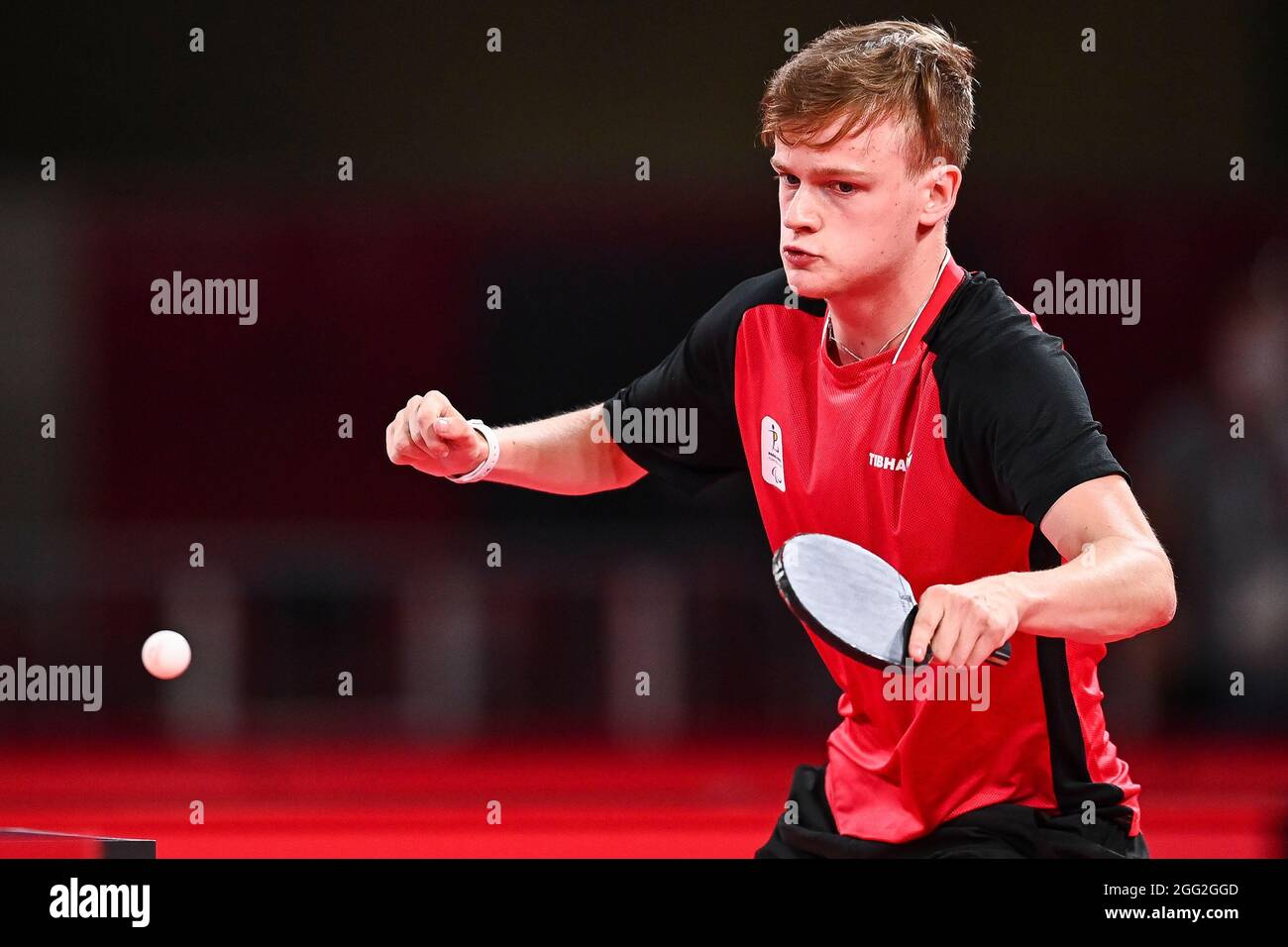 Belgian table tennis player Laurens Devos pictured in action during a ...