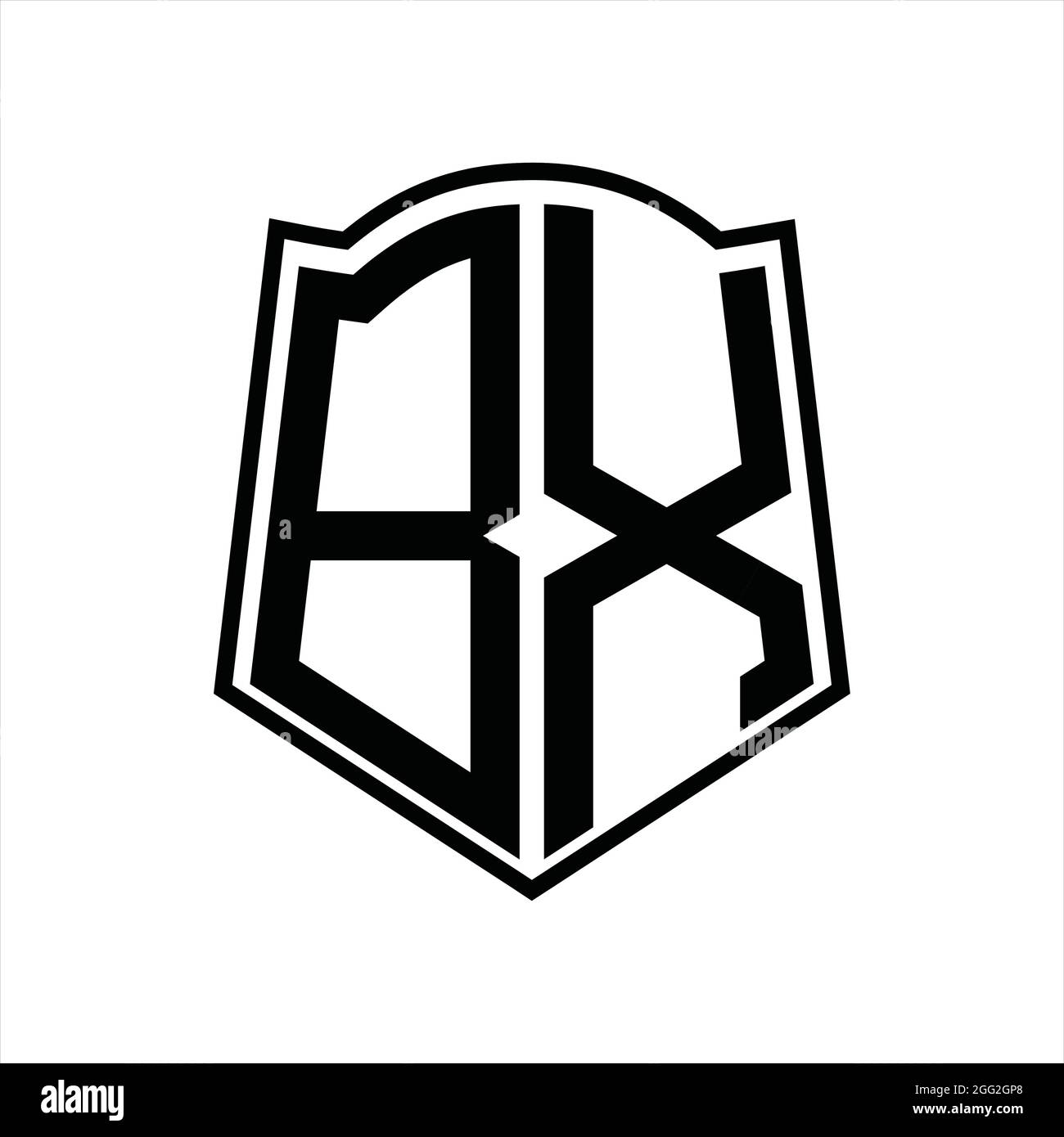 Logo monogram with shield shape outline design template isolated in white background Stock ...