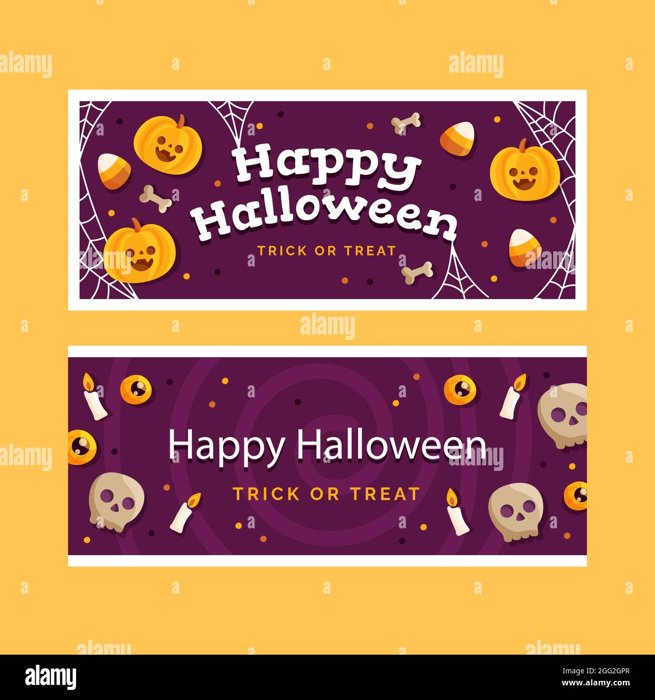 Flat horizontal halloween banners set Vector illustration Stock Vector ...