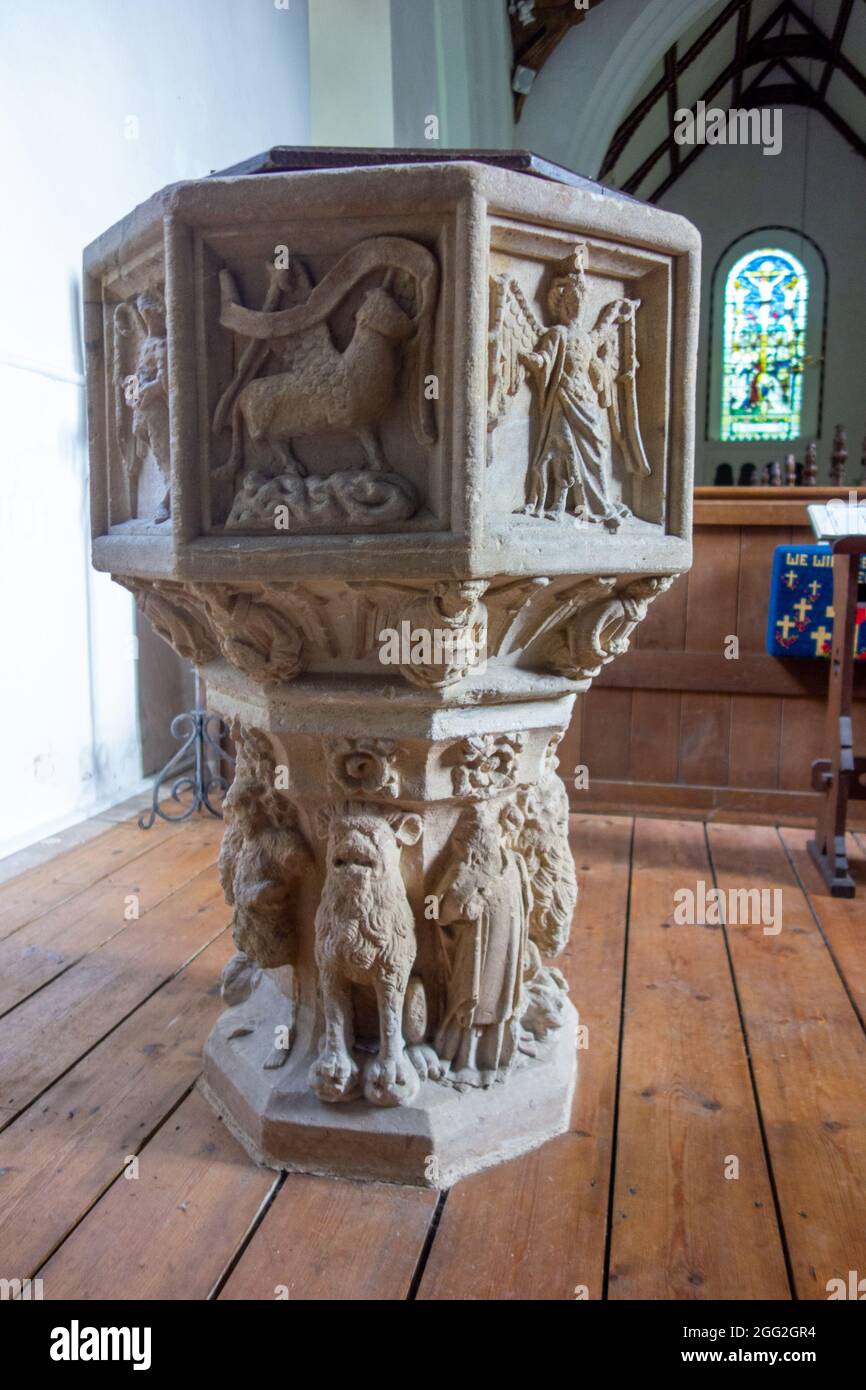 15th Century East Anglian font Bergh Apton Church Stock Photo - Alamy