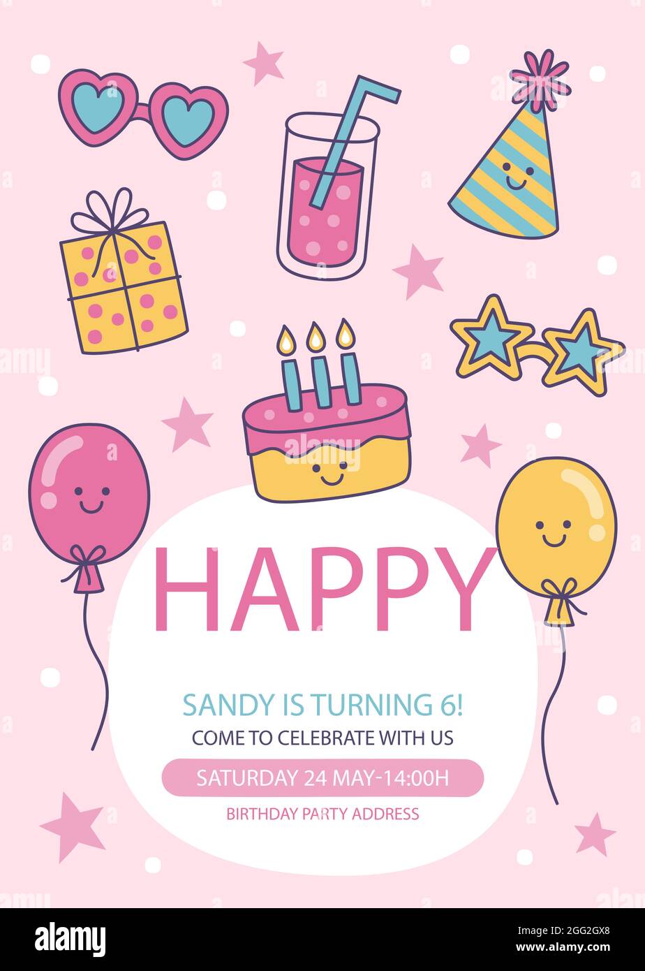 Hand drawn childlike birthday poster Vector illustration Stock Vector ...