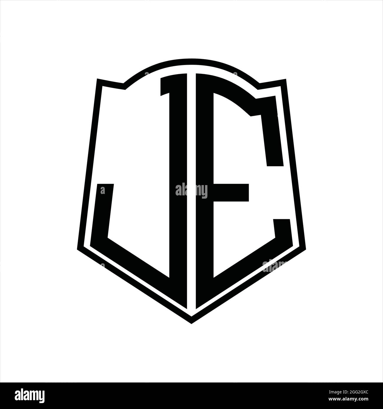 JE Logo monogram with shield shape outline design template isolated in white background Stock ...