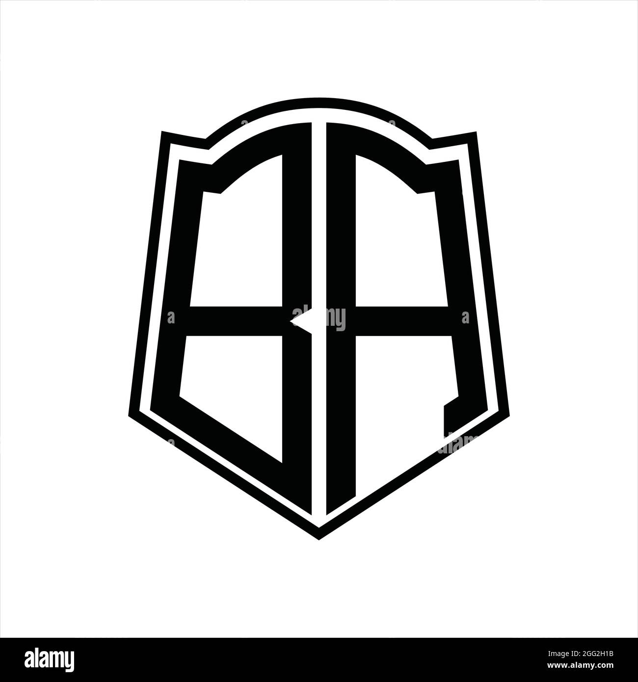 Logo monogram with shield shape outline design template isolated in white background Stock ...