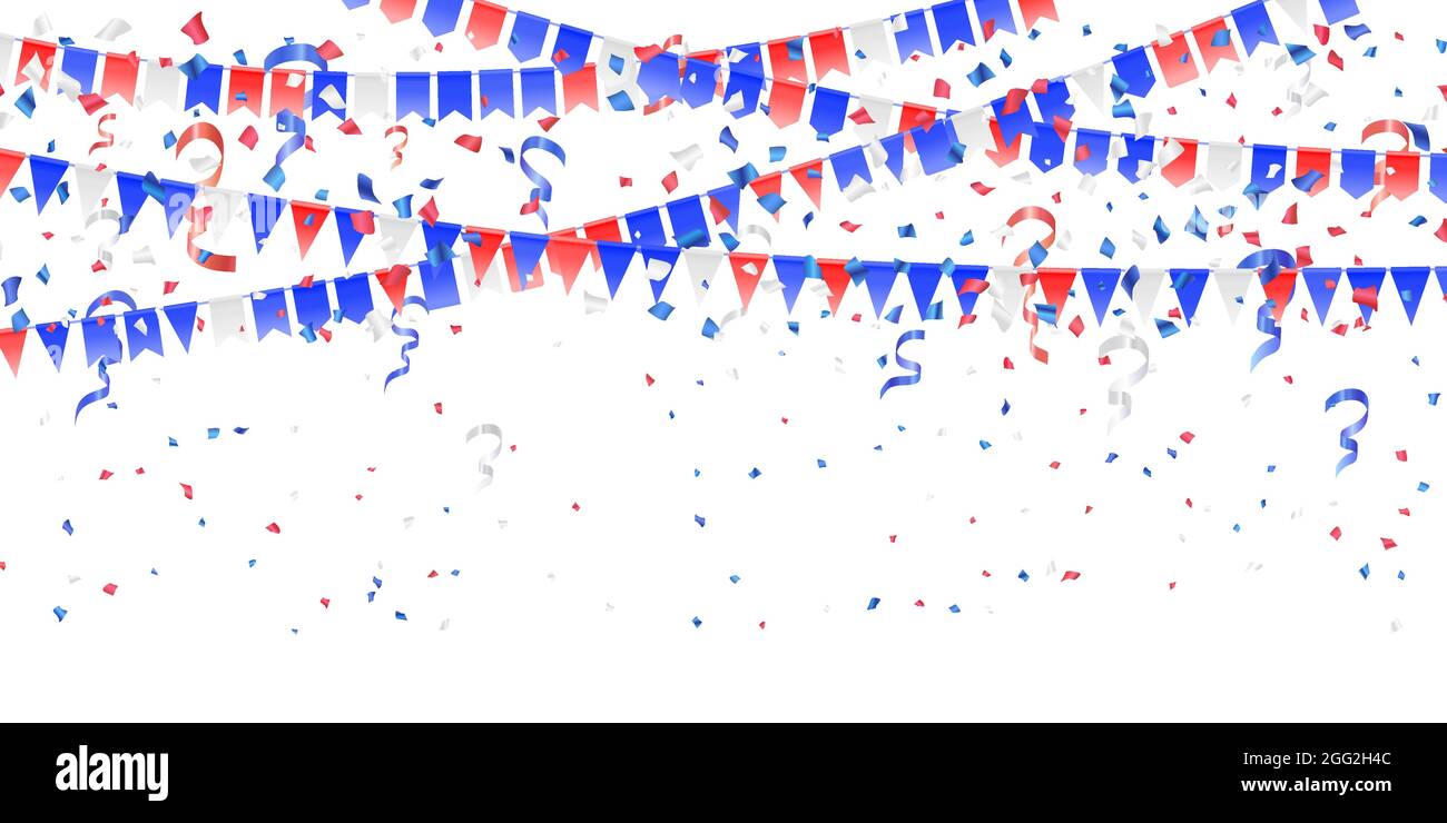 Red, white, blue flags, confetti on white. Concept in colors flag of ...