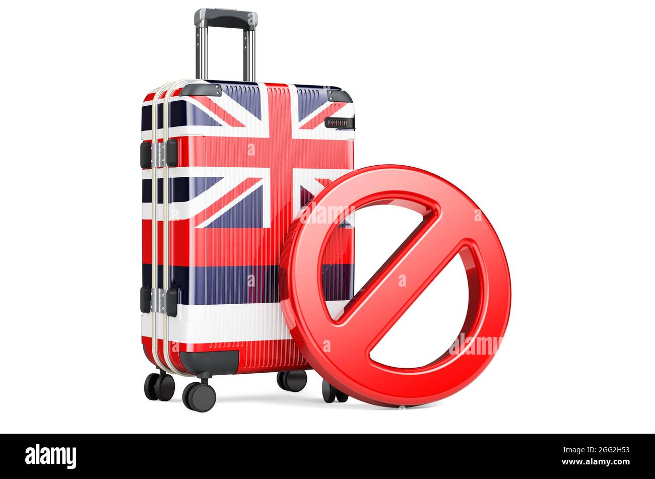 Hawaii Entry Ban. Suitcase with Hawaiian flag and prohibition sign. 3D ...