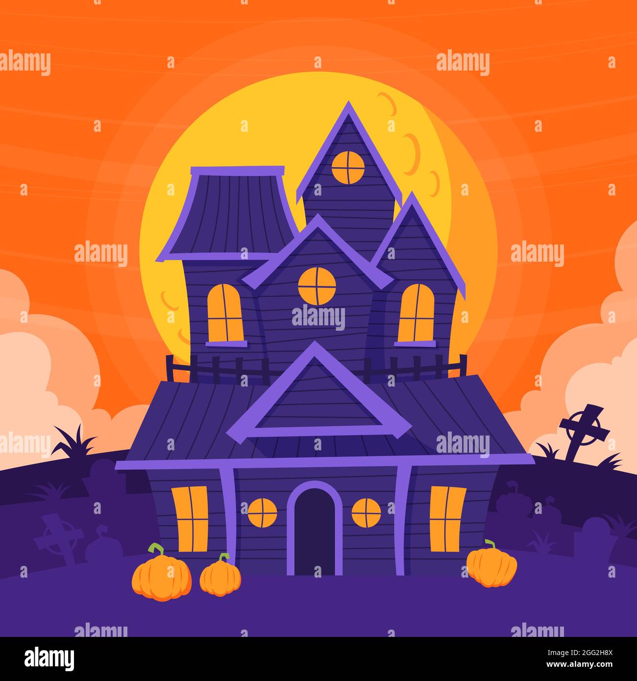 Hand drawn flat halloween house illustration Vector illustration Stock ...
