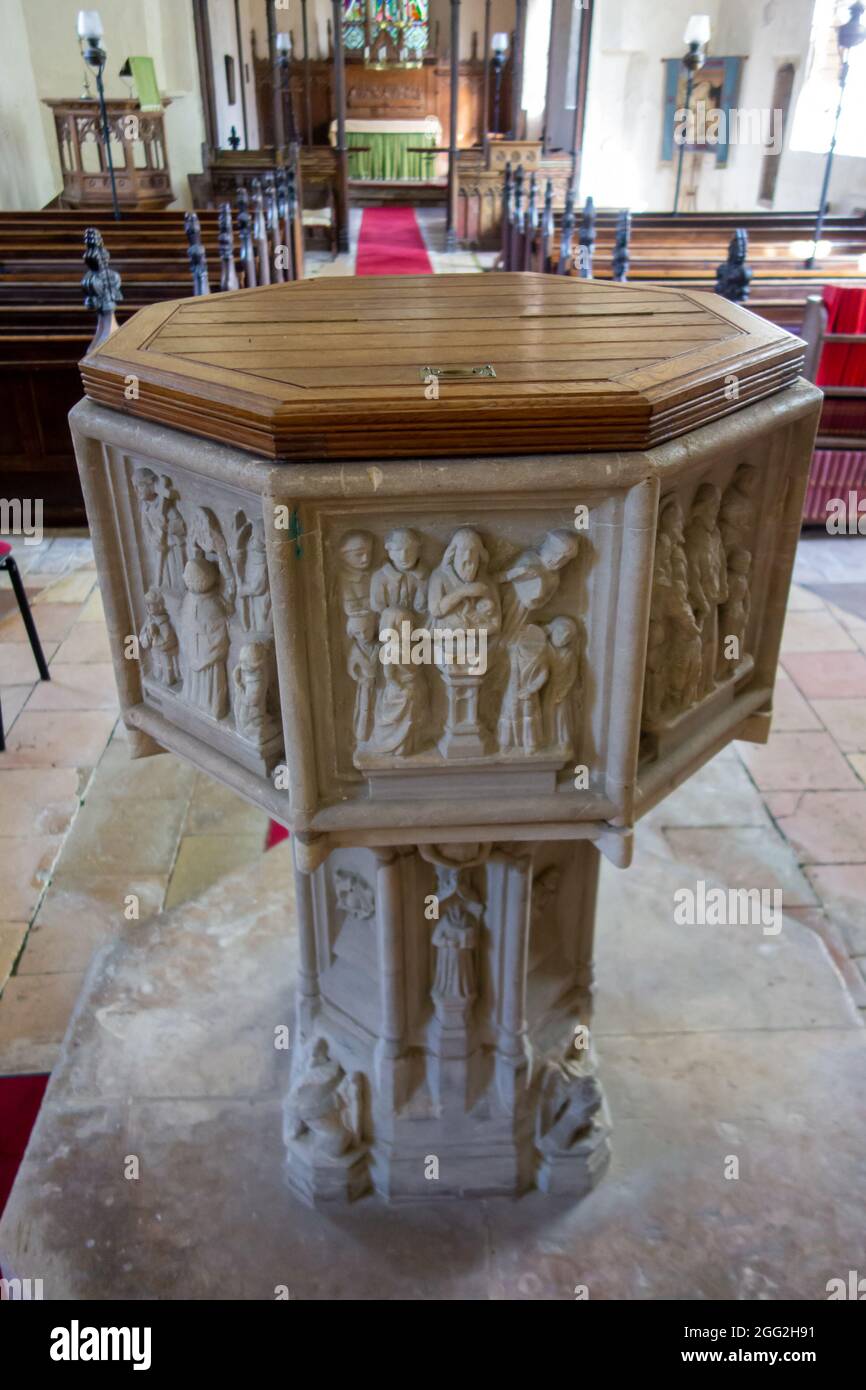 Seven sacrament font Seething church Stock Photo - Alamy