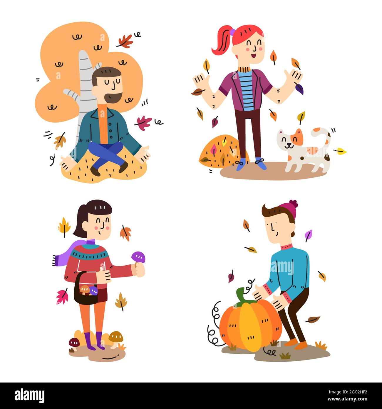 Hand drawn flat people in autumn Vector illustration Stock Vector Image ...