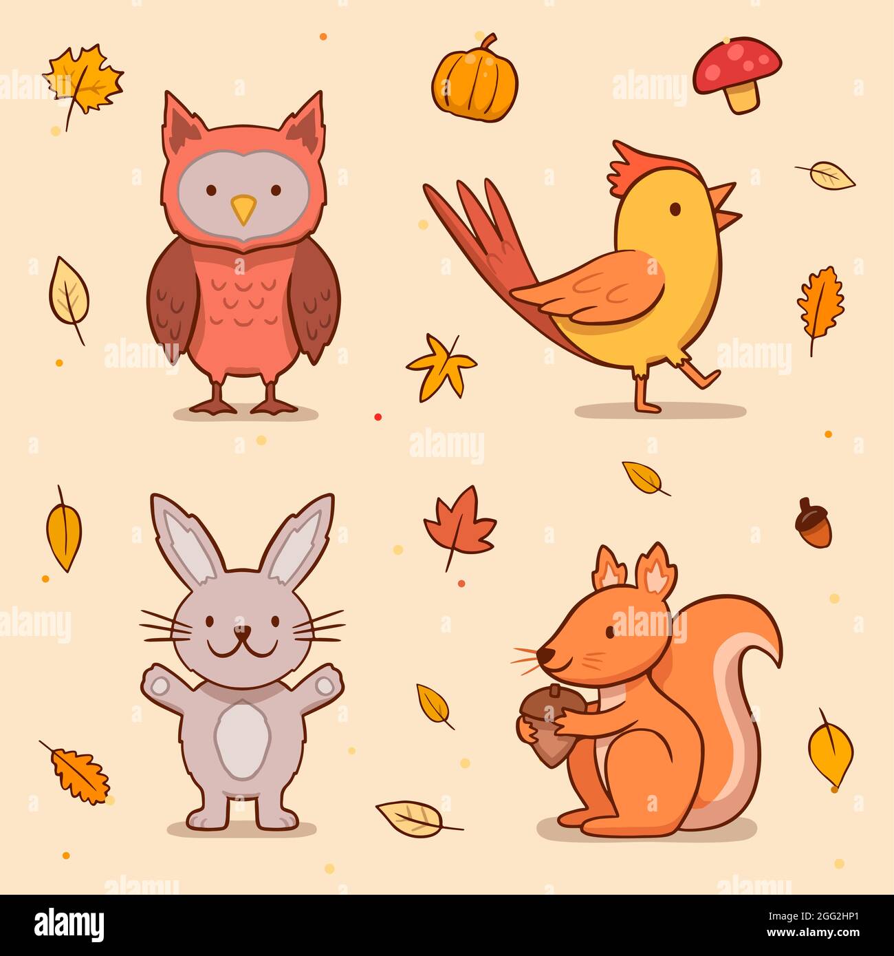 Hand drawn autumn animals set Vector illustration Stock Vector Image ...