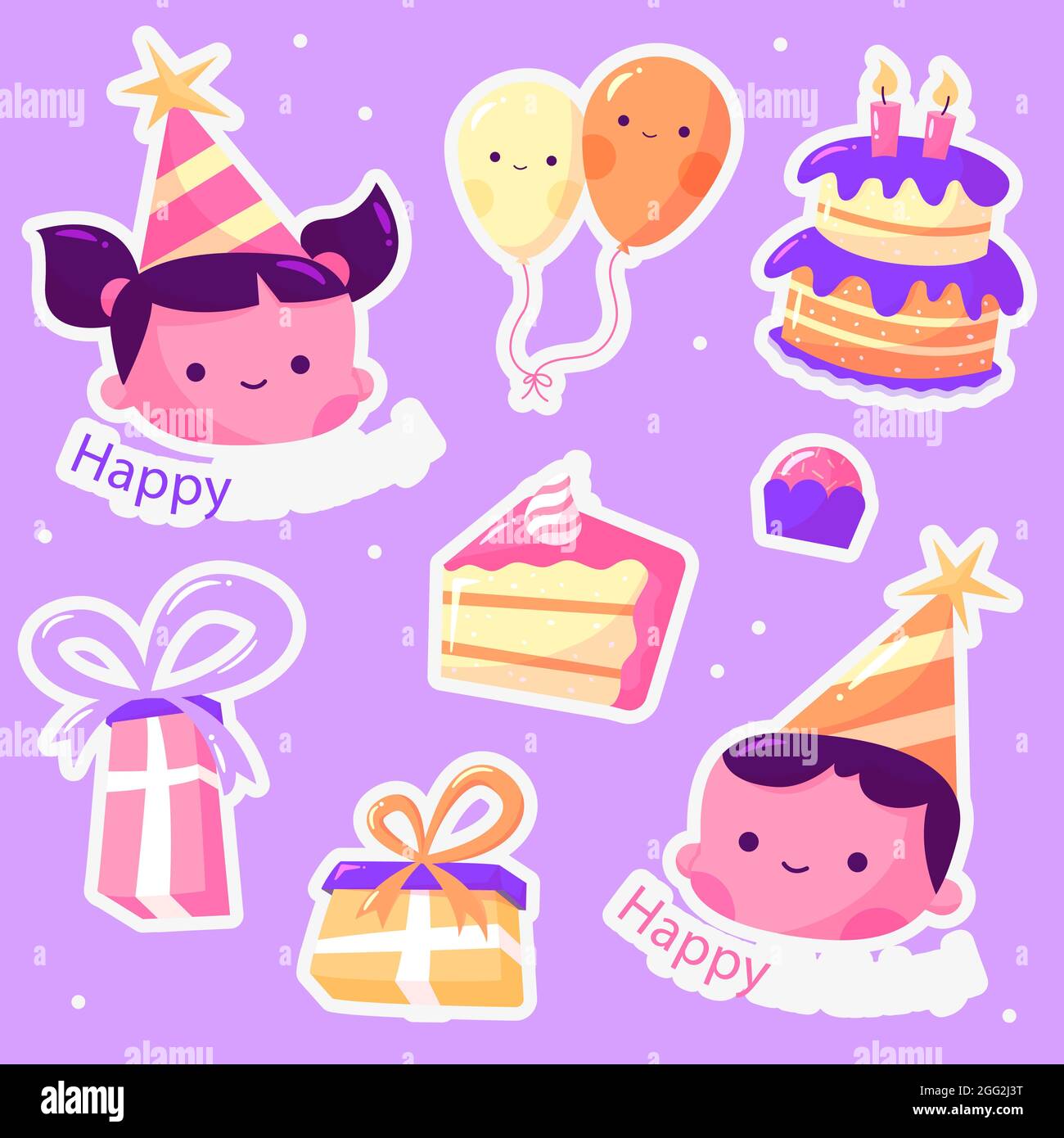 Happy birthday design illustration of stickers Vector illustration ...