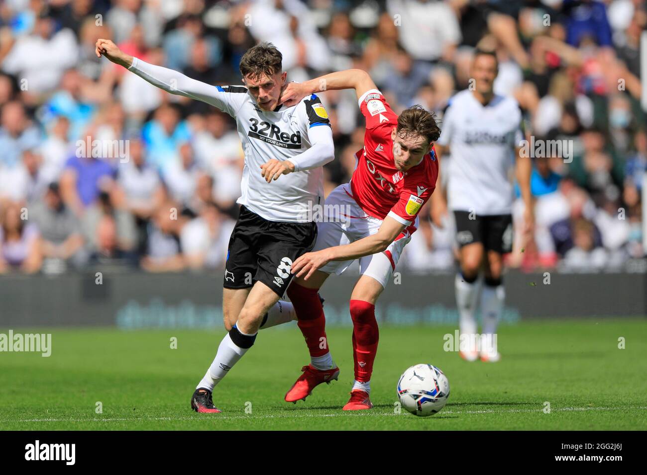 Max Bird #8 of Derby County and James Garner #37 of Nottingham Forest ...