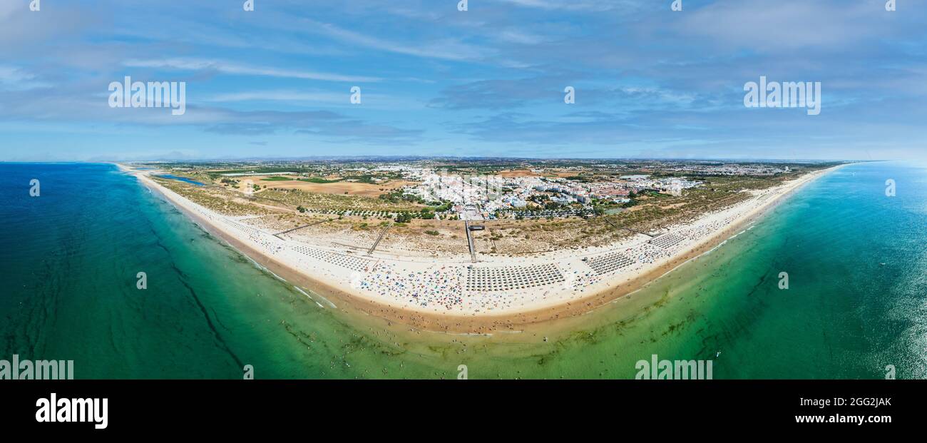 Aerial panoramic view of Manta Rota beach, which is part of a long ...
