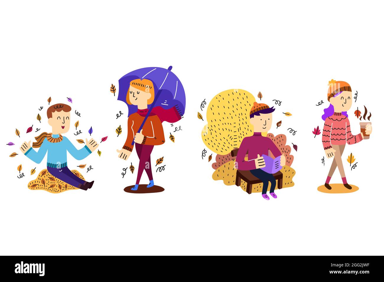 Hand drawn flat people in autumn Vector illustration Stock Vector Image ...