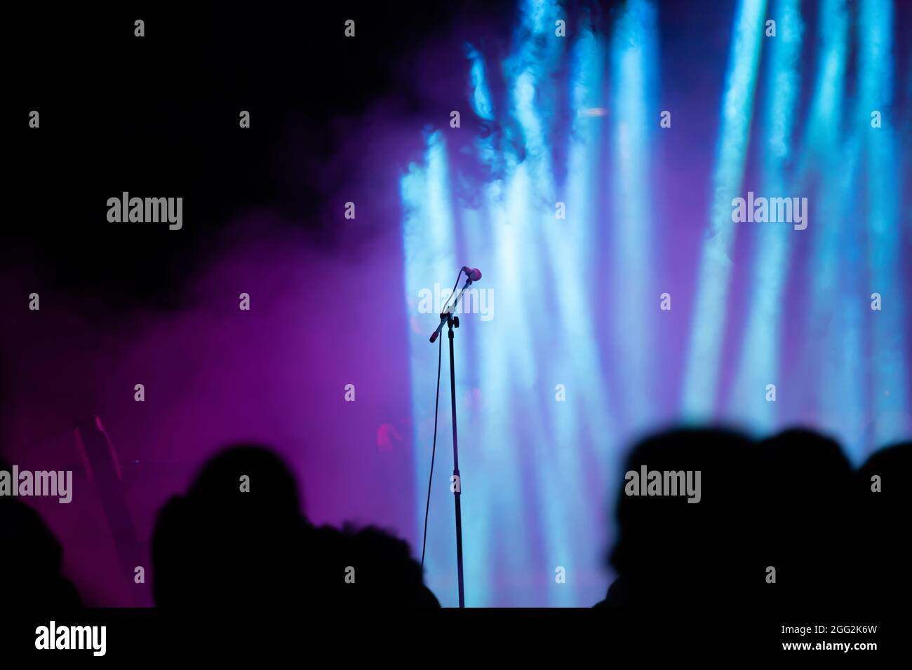 Crowd at concert - Cheering crowd in bright colorful stage lights Stock ...