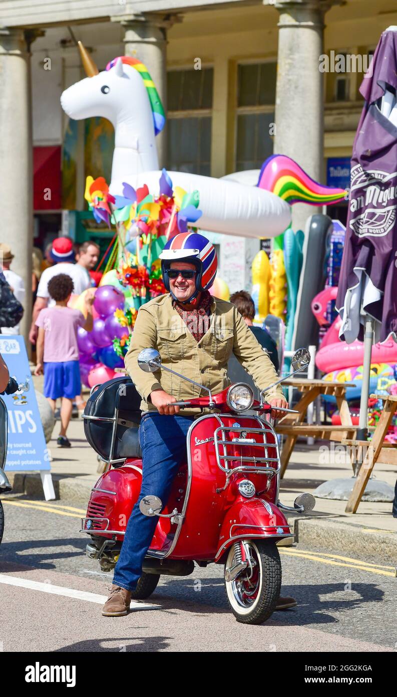 Brighton UK 28th August 2021 - Hundreds of Mods gather on Madeira Drive ...