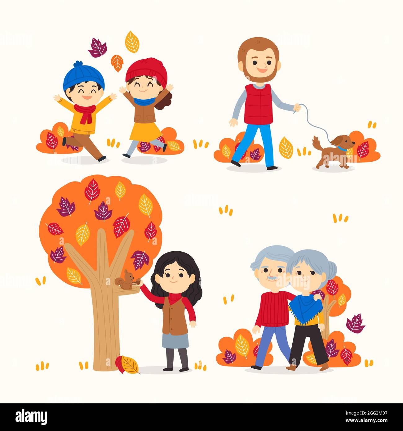 Hand drawn flat people in autumn Vector illustration Stock Vector Image ...