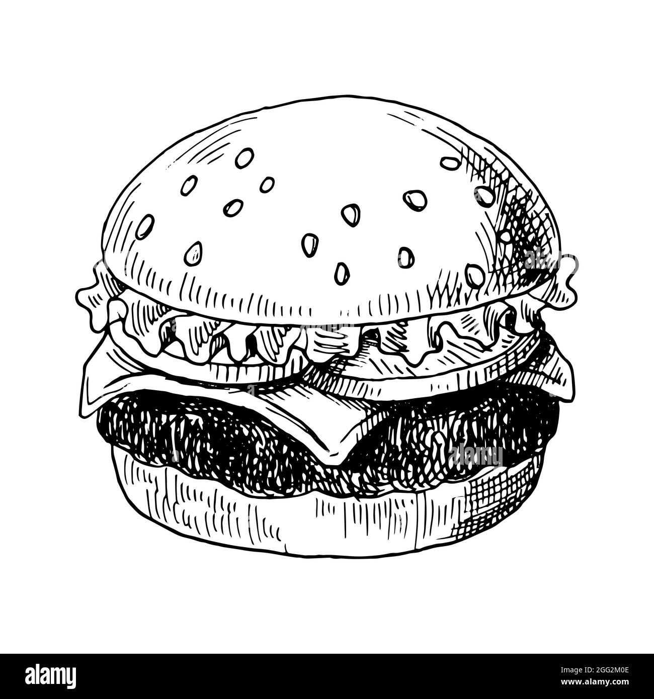 Hand drawn hamburger, ink sketch, fast food vector illustration Stock ...